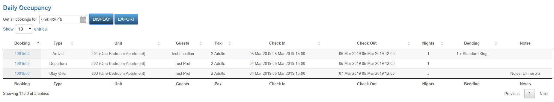 Daily Occupancy Report